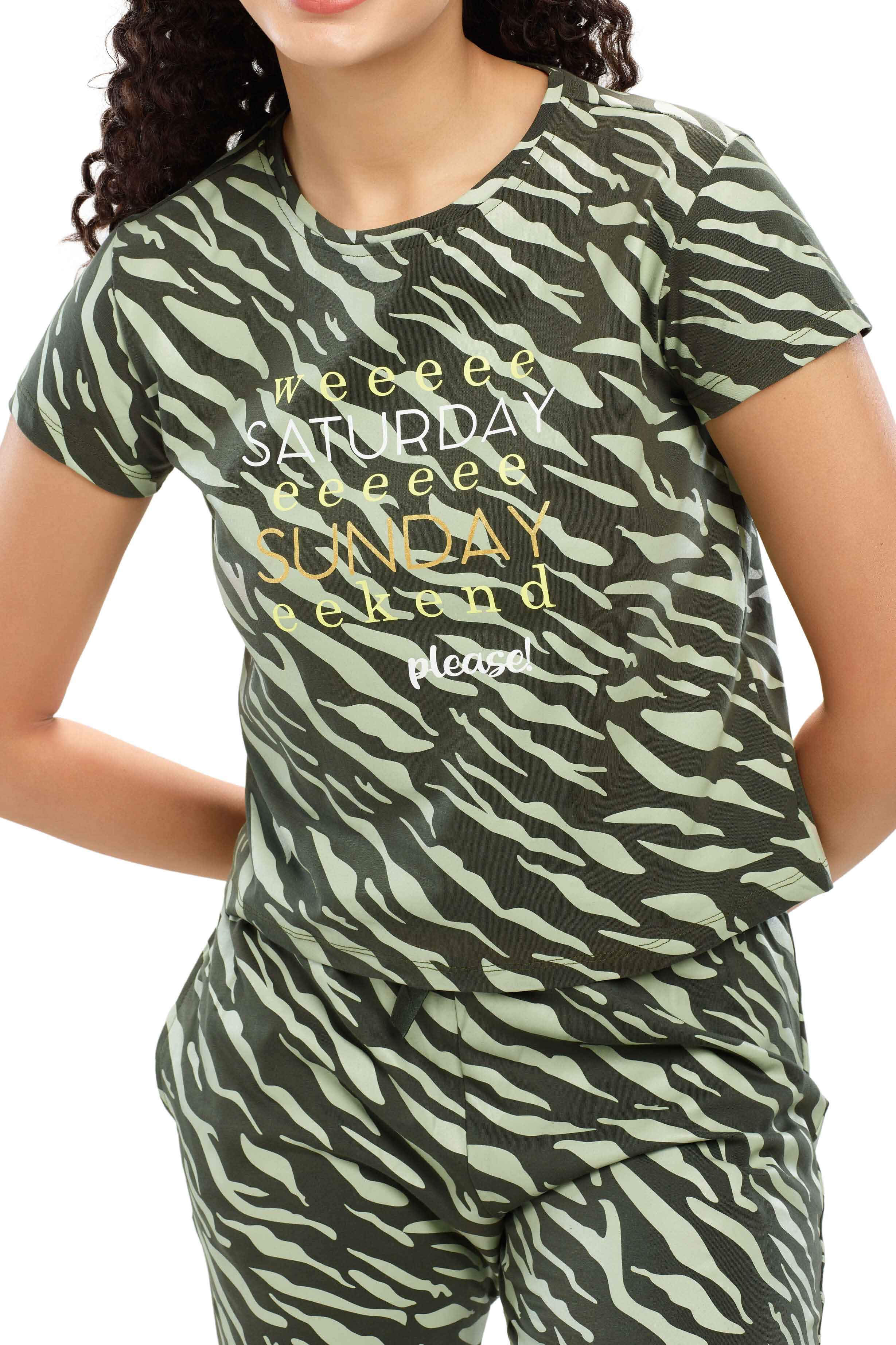 ZEYO Womens Cotton Green Athflow Printed Capri set